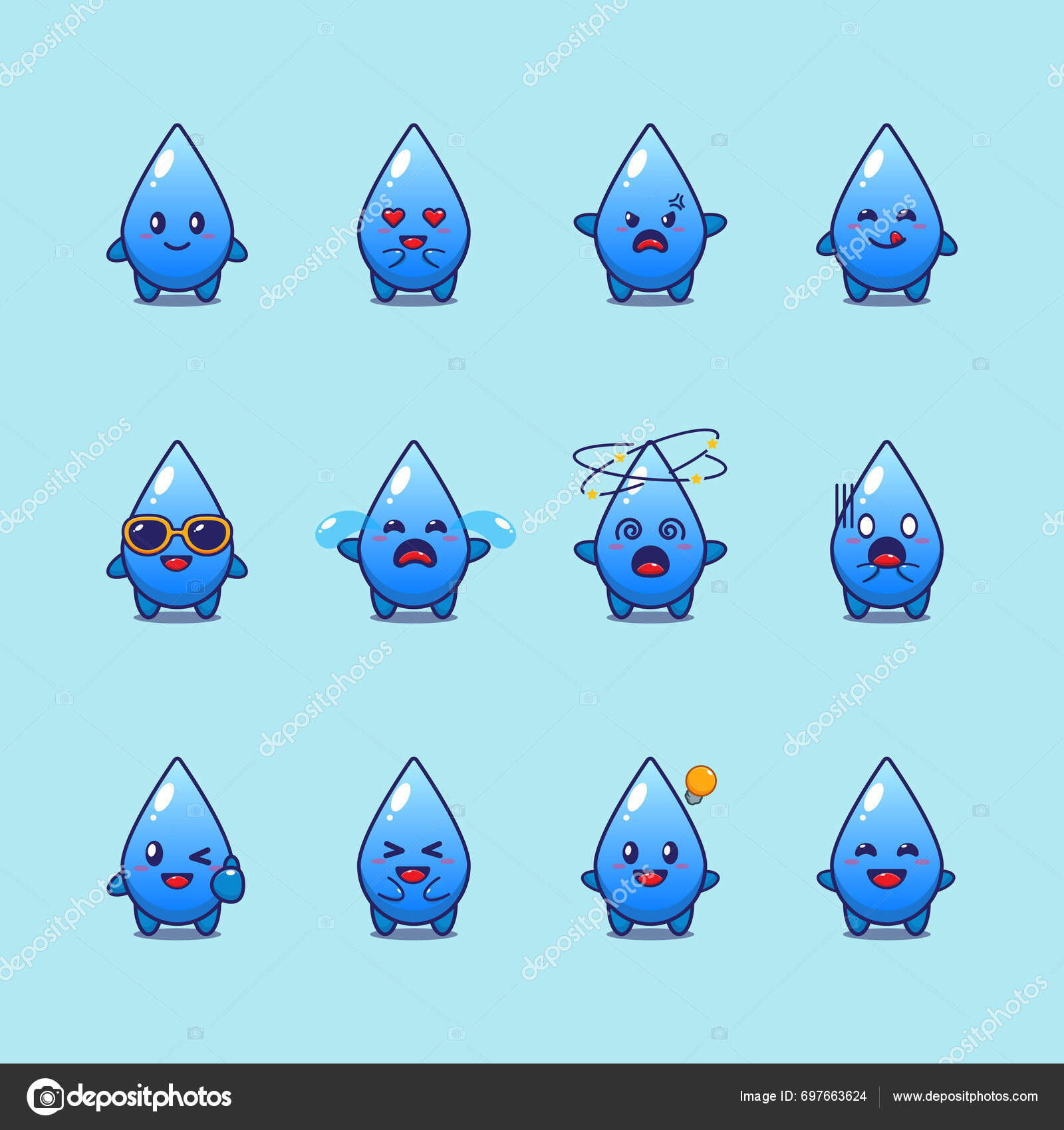 Lindo Agua Dibujos Animados Carácter Vector Ilustración Vector de stock ...