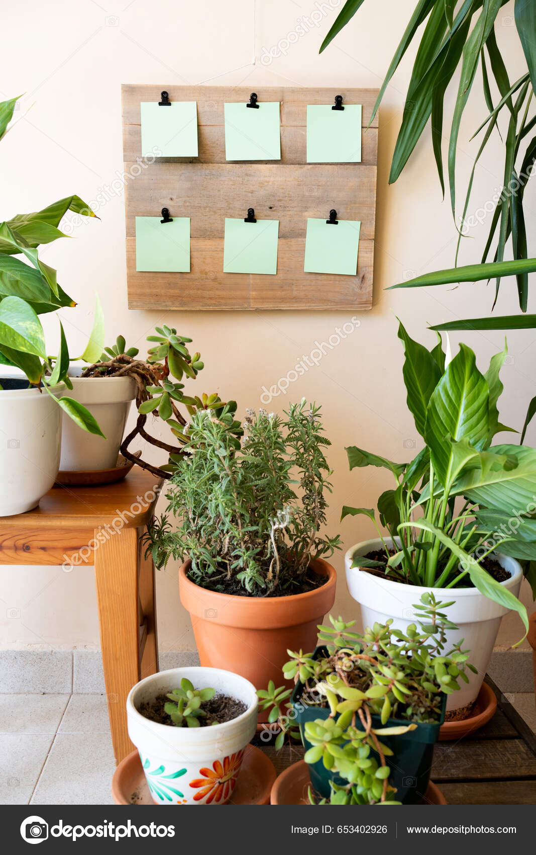 Wooden Board Clamps Which Hang Green Post Notes Which Write — Stock ...