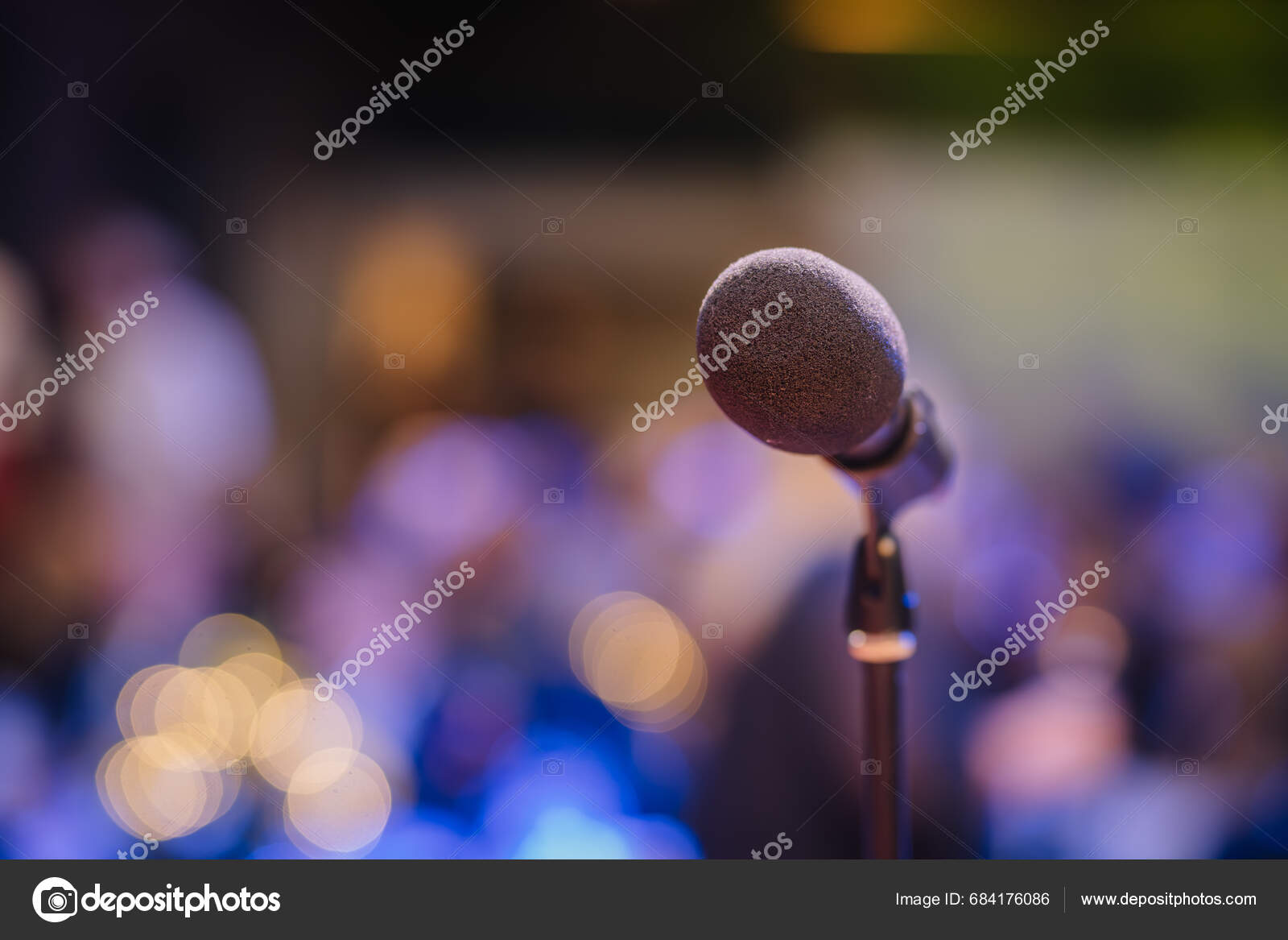 Close Isolated Microphone Stand Background Small Concert Venue Show ...