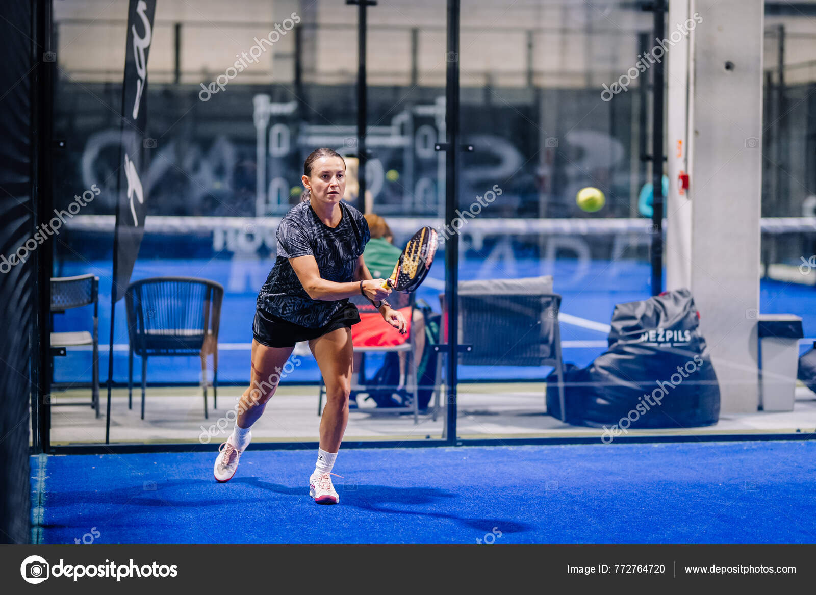 Riga Latvia December 2024 Female Padel Player Action Blue Court — Stock ...