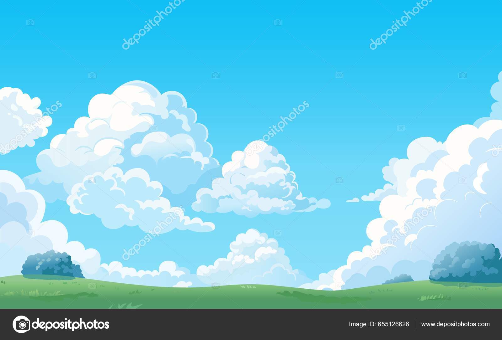 Pemandangan Kartun Dengan Awan Putih Langit Latar Belakang Dengan Awan ...