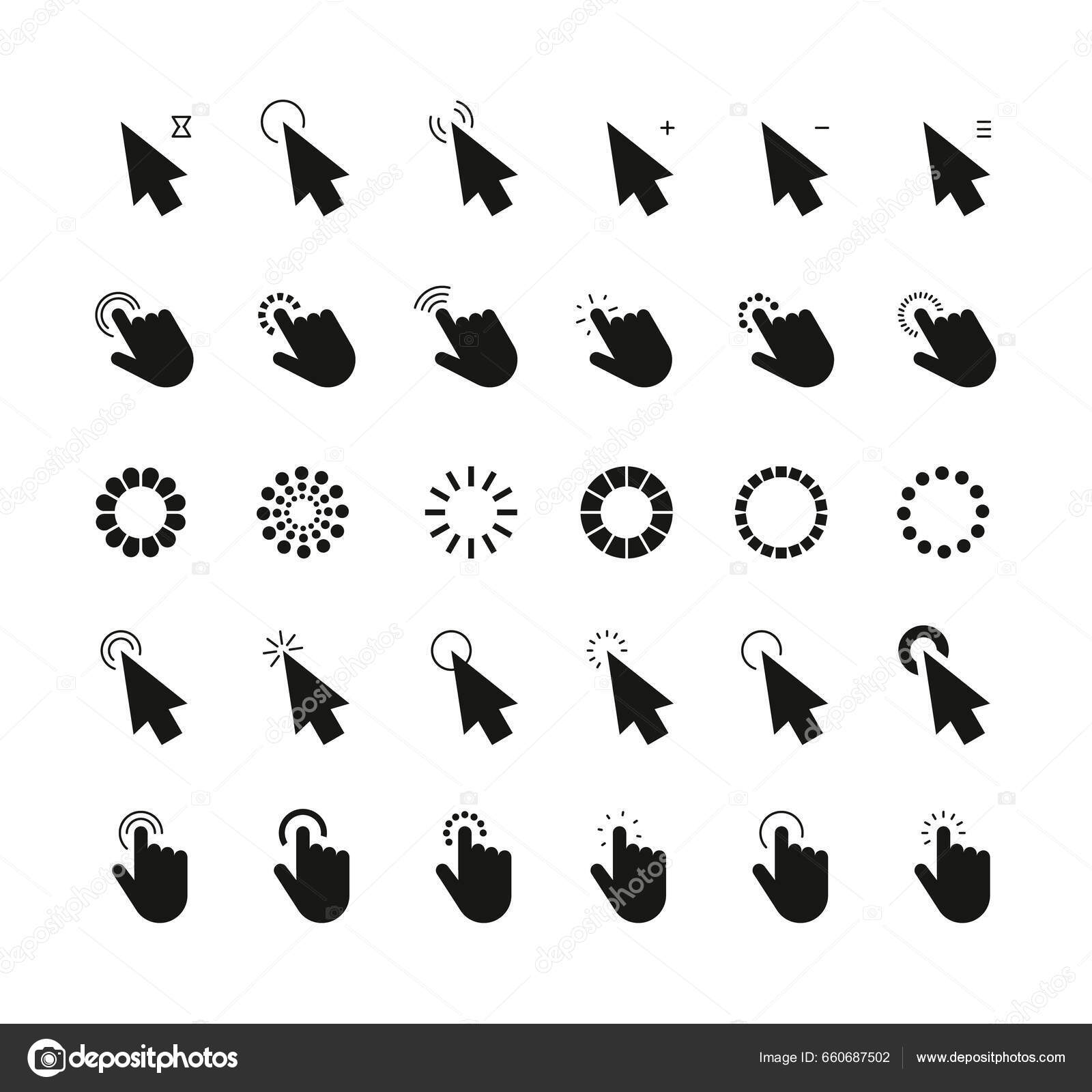 Mus Markør Ikoner Computer Sort Klikke Pile Hænder Markører Ikon ...