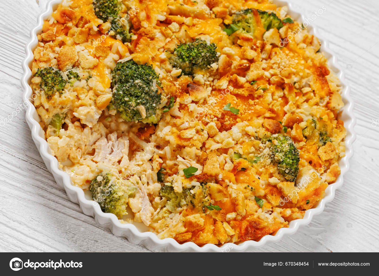 Chicken Rice Broccoli Casserole Topped Cheddar Cheese Crumbled Cracker ...