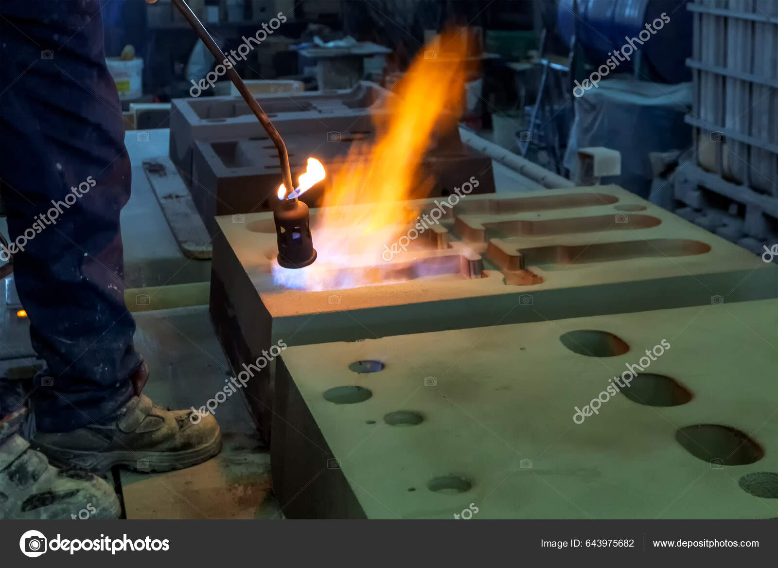 Worker Preheating Mold Casting Sand Casting Also Known Sand Molded ...