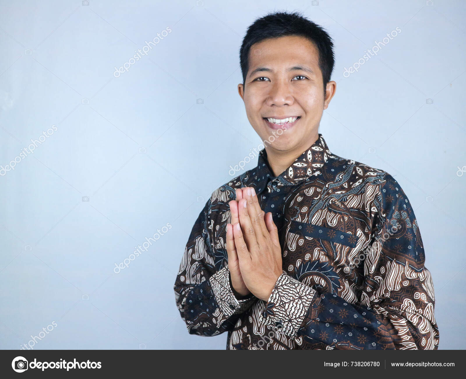 Smiling Face Ecpression Asian Man Wearing Batik Clothes Looking Camera ...