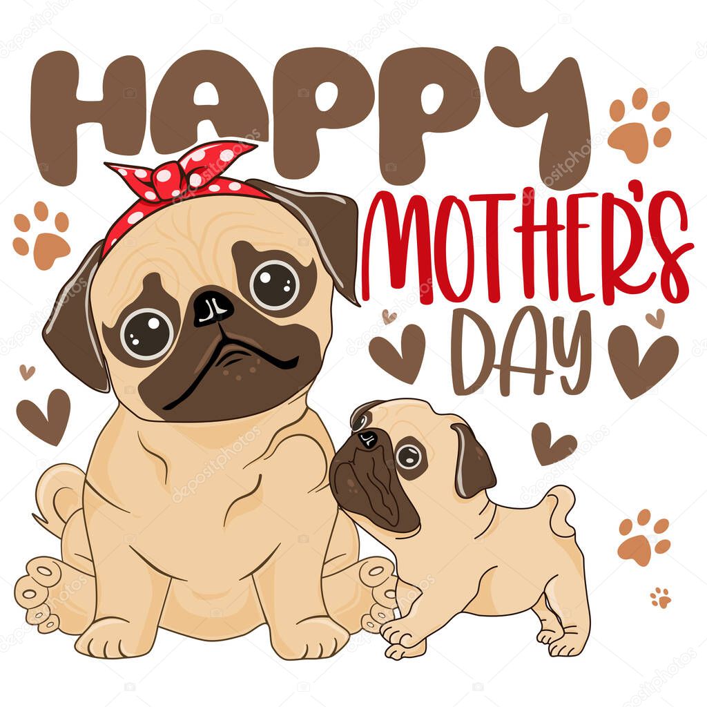 Feliz Día de la Madre Pug Mamá, Perros mamá y bebé, Animales lindos ...