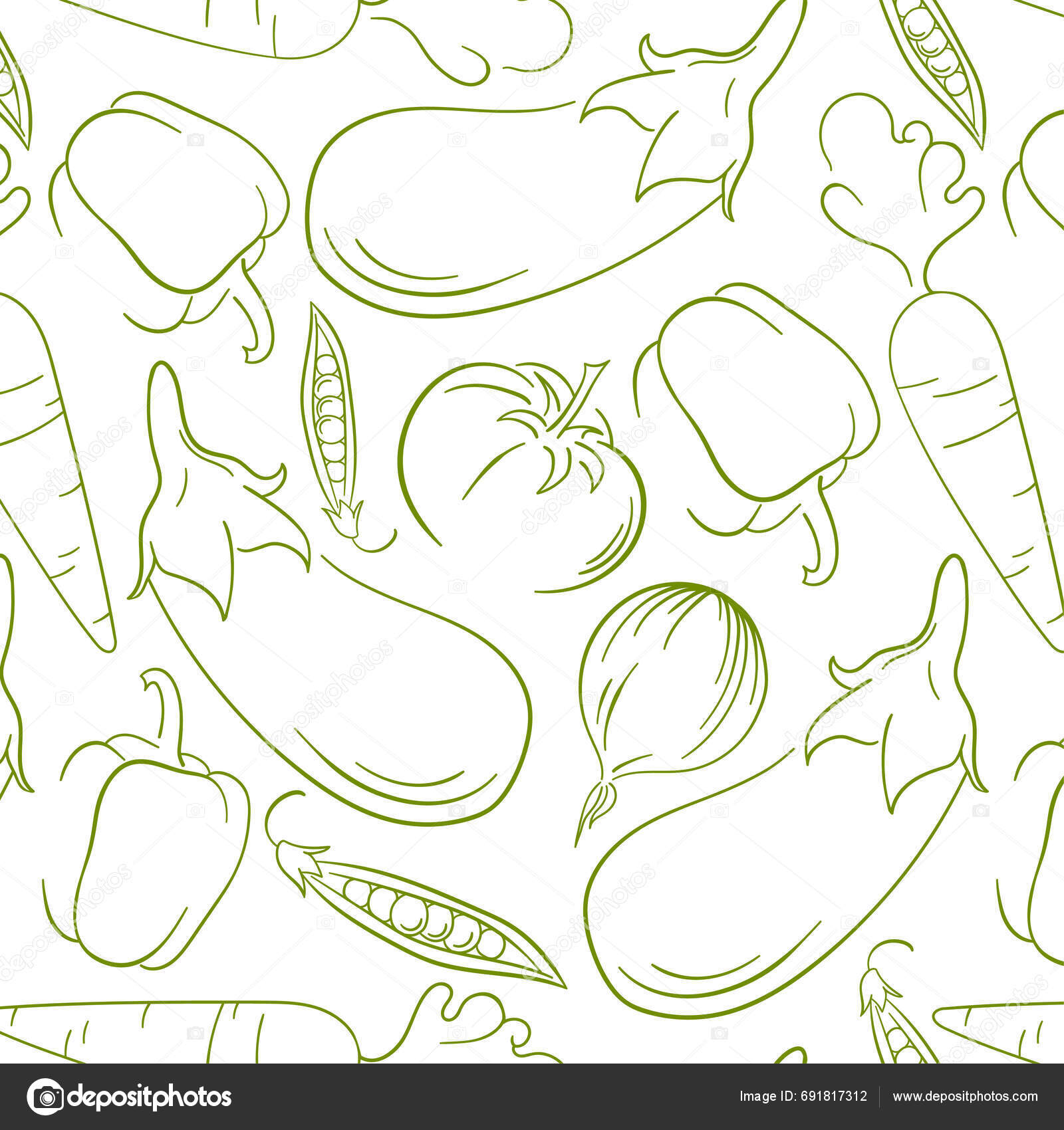 Pola Sayuran Mulus Dalam Gaya Seni Baris Sehat Makan Tomat Vektor Stok ...