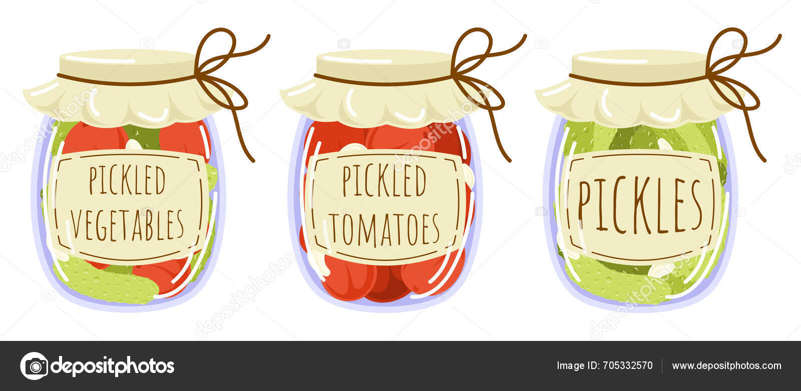 Pickled Vegetables Set Flat Style Canned Cucumber Tomatoes Garlic ...