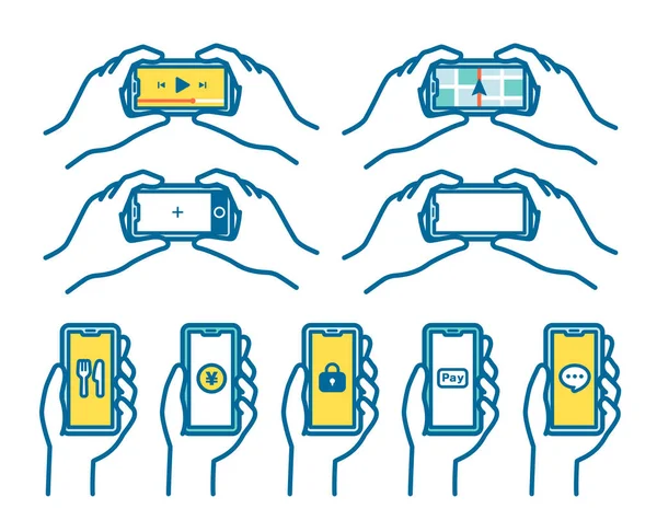 Hands Applications Smartphones Stock Vector by ©yamori_oomori 657104466