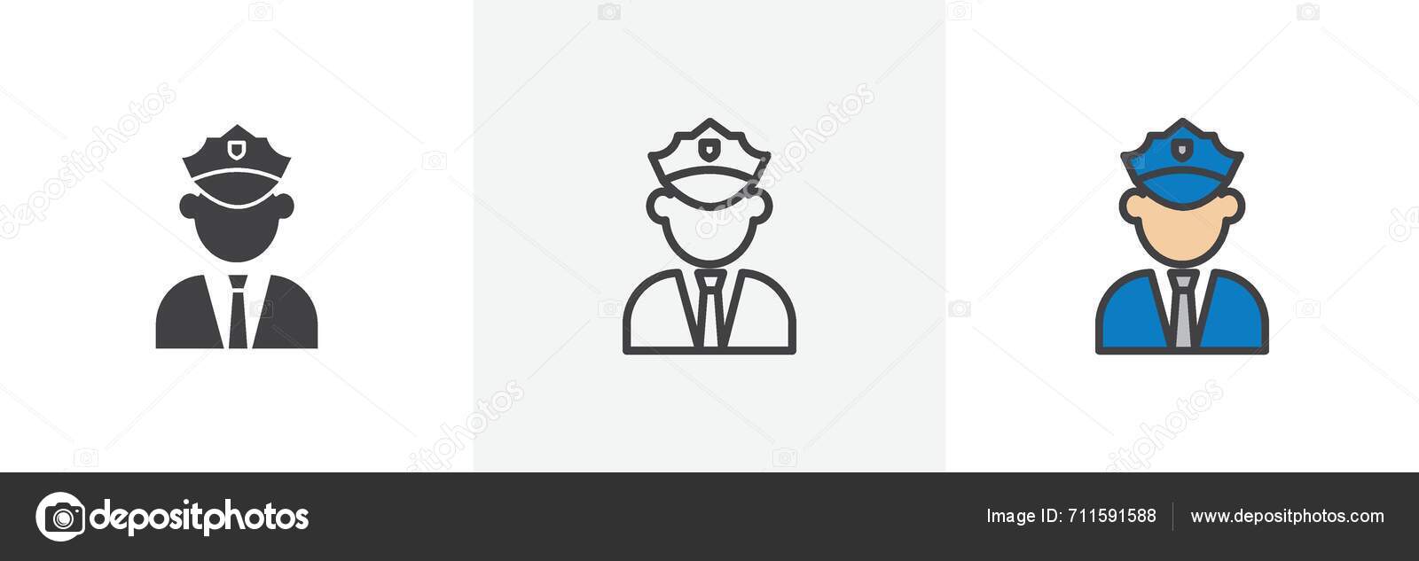 Police Icon Set Security Guard Vector Symbol Policeman Officer ...