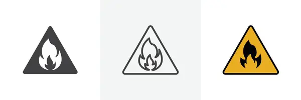 Fire Warning Sign Icon Set Yellow Triangle Alert Fire Hazards Stock ...