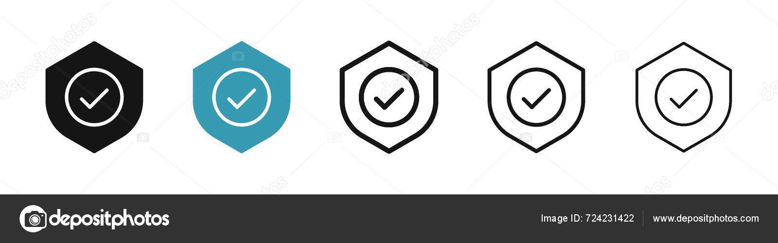 Shield Check Icon Set Safety Protect Guard Vector Symbol Privacy Stock ...