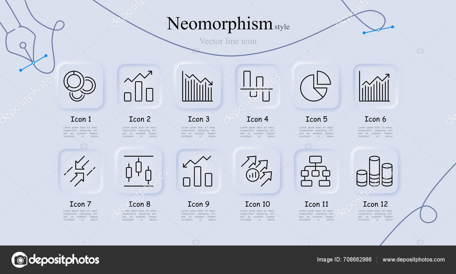 Graph Line Icon Set Work Function Plan Drawing Mathematics Diagram Stock Vector By