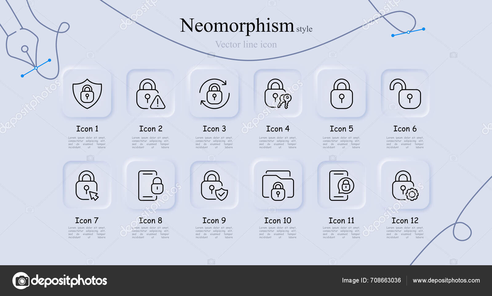 Keyhole Line Icon Set Password Smartphone Folder Gear Lock Protection Stock Vector By