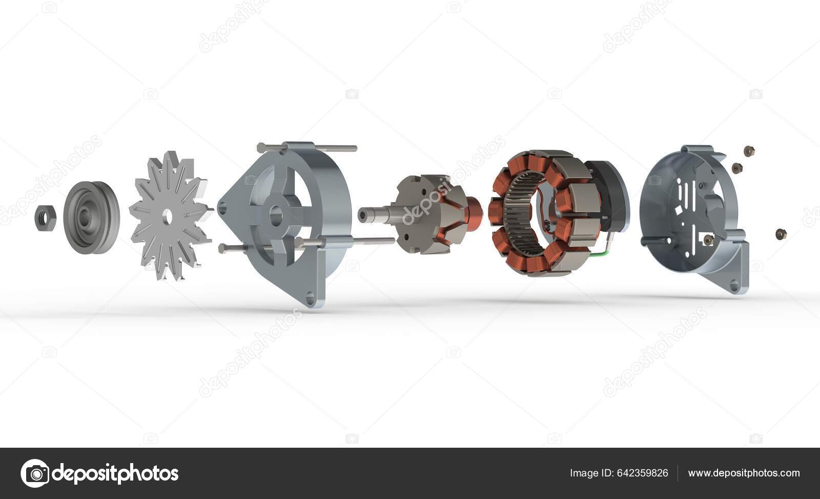 Alternador Carro Explodiu Vista Isolada Fundo Branco Ilustração — Foto ...