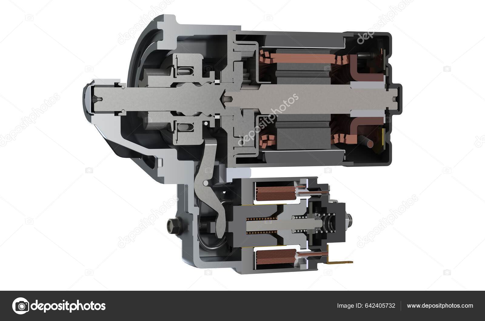 Car Starter Section View Components Rendering Isolated White Background ...