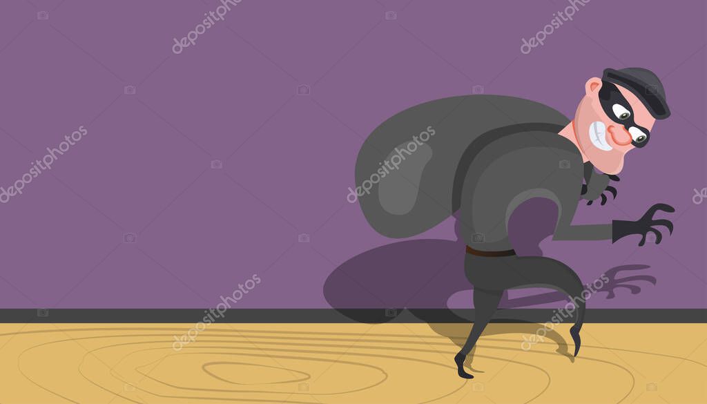 Un ladrón va a robar un cajero automático en estilo de dibujos animados ...