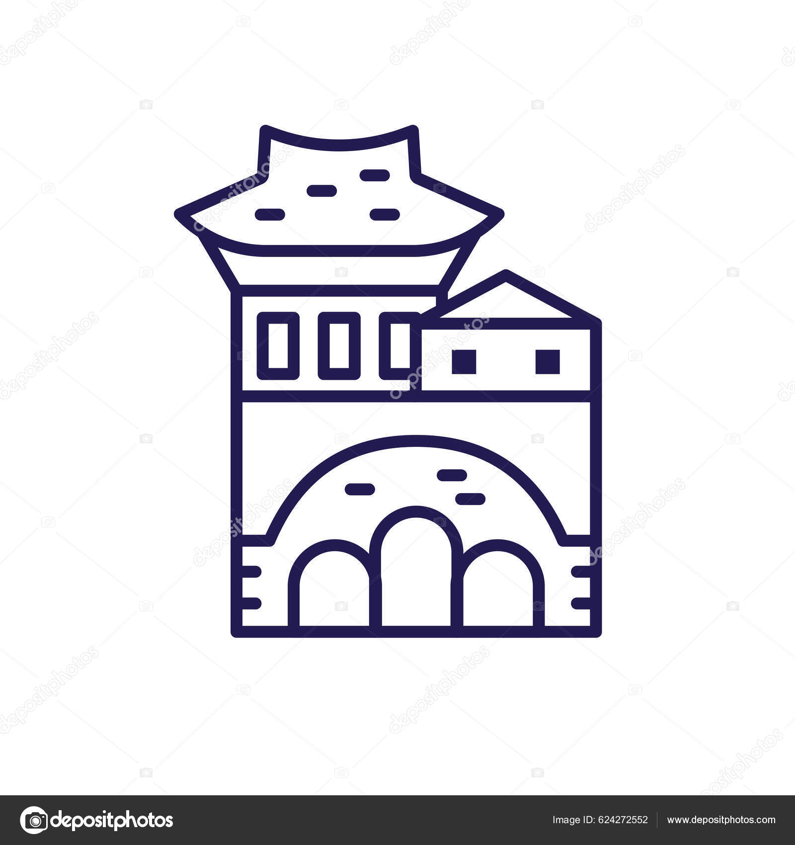 Asian Temple Icon Line Art Style China Japan Palace Building Stock ...