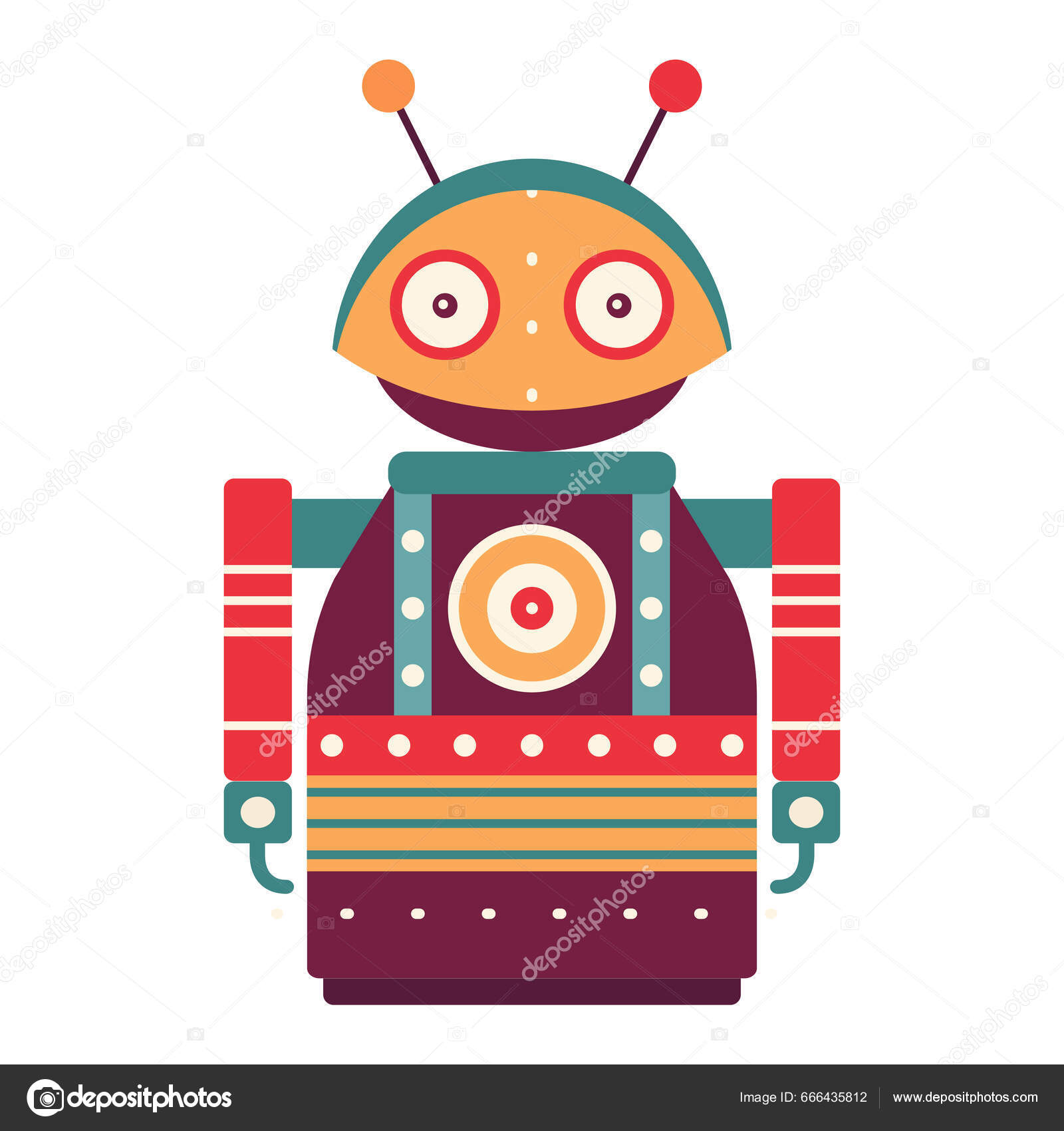 Funny Retro Robot Classic Vintage Mechanical Cyborg Man Flat Design ...