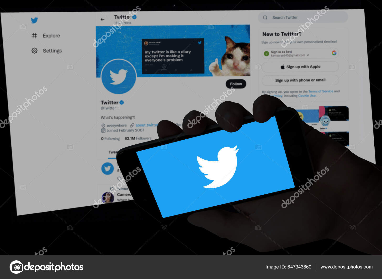 Hand Holding Mobile Screen Twitter Logo Background Blurred Computer ...