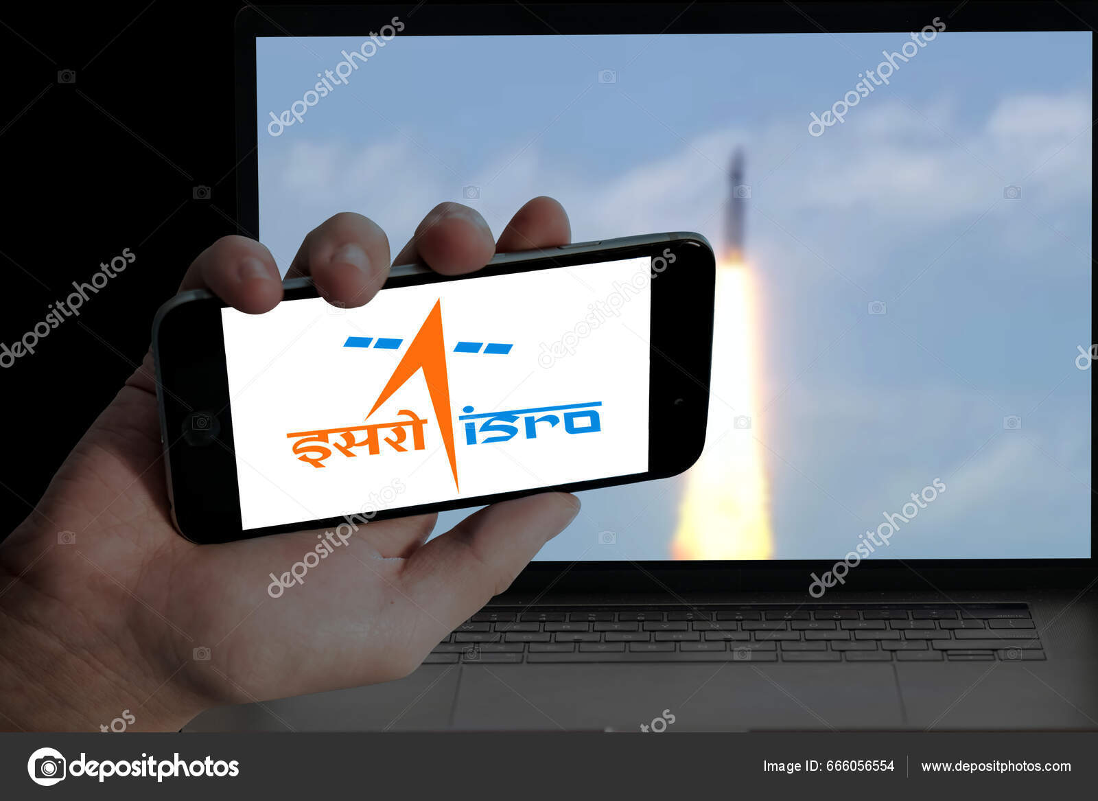Isro Logo Holding Mobile Chandrayaan Launch Picture Blurred Laptop ...