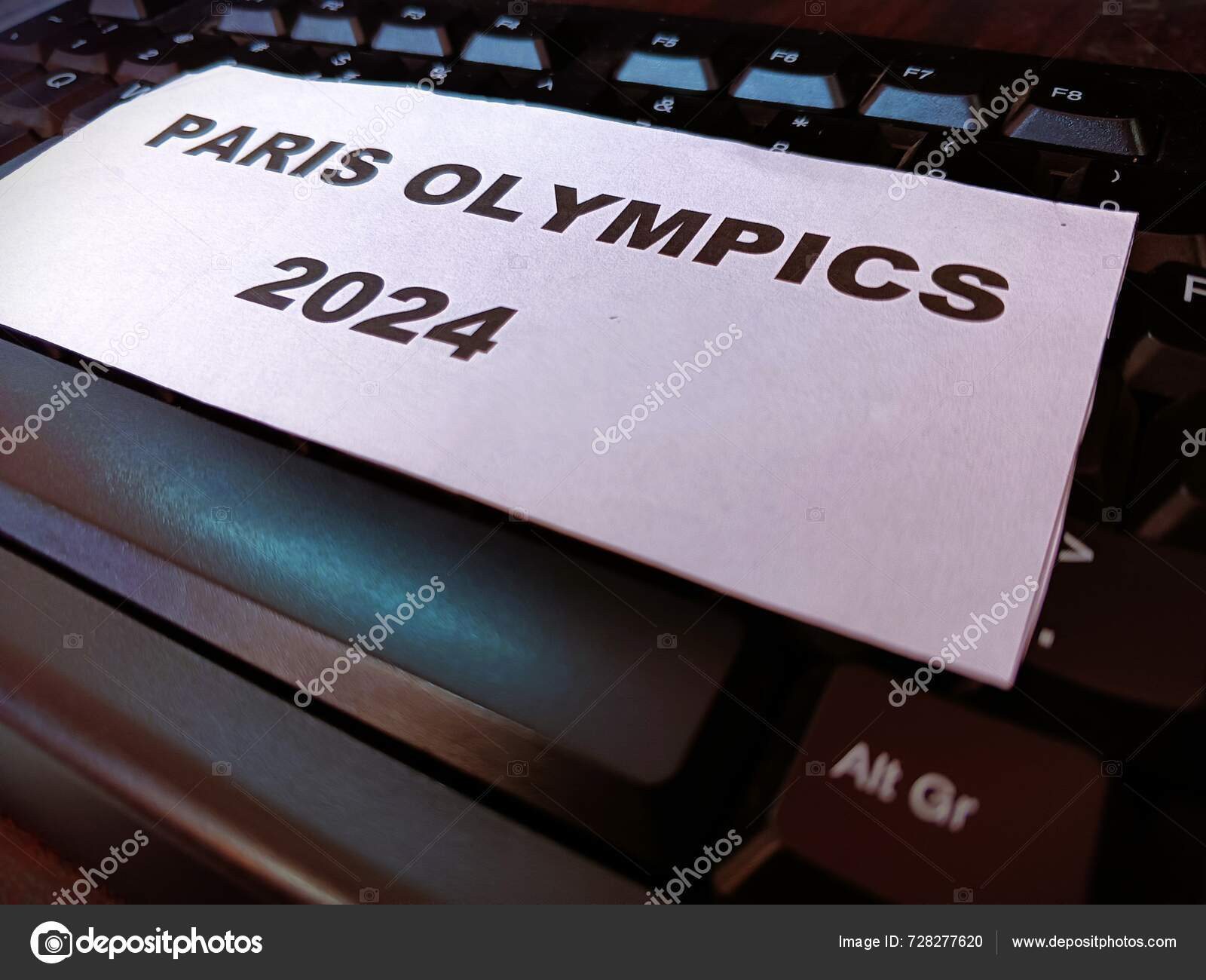 Closeup Image Paper Displayed Paris Olympics 2024 Keyboard — Stock ...