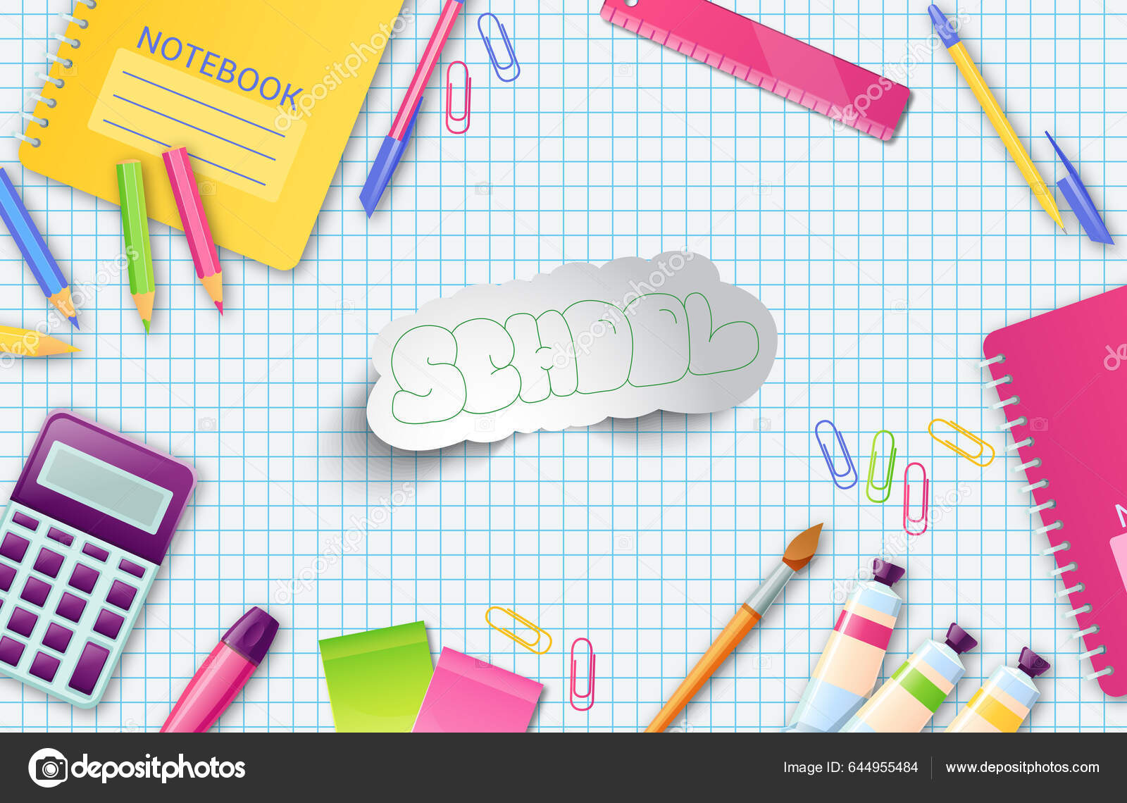 School Office Colored Background Top View Office Office Student Office ...