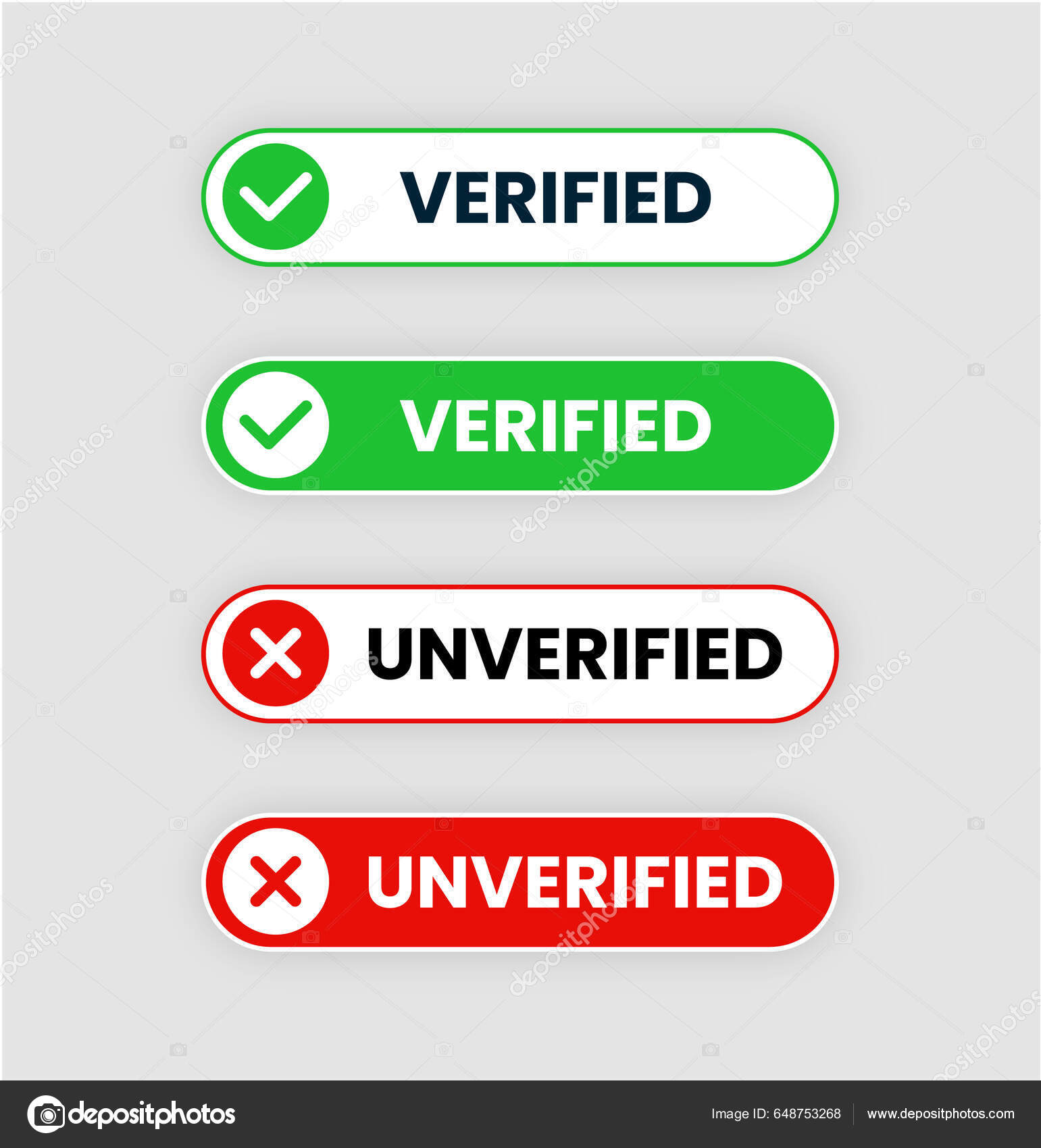 Set Verified Unverified Button Check Mark Cross Mark Icon Vector Stock ...