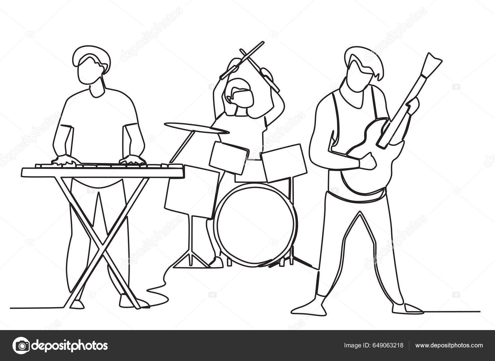 Grupo Chicos Tocando Una Banda Música Banda Música Dibujo Una Vector de ...