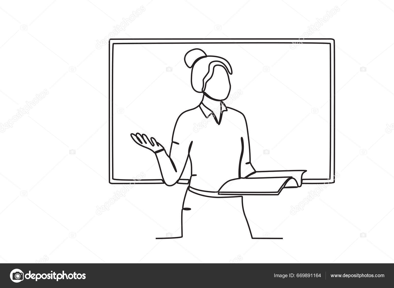 Teacher Explains Lesson World Teacher Day One Line Drawing Stock Vector ...