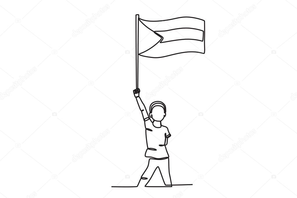 Filistin Bayrağı Taşıyan Bir Çocuk Filistin Tek Satırlık Çizim Stok ...