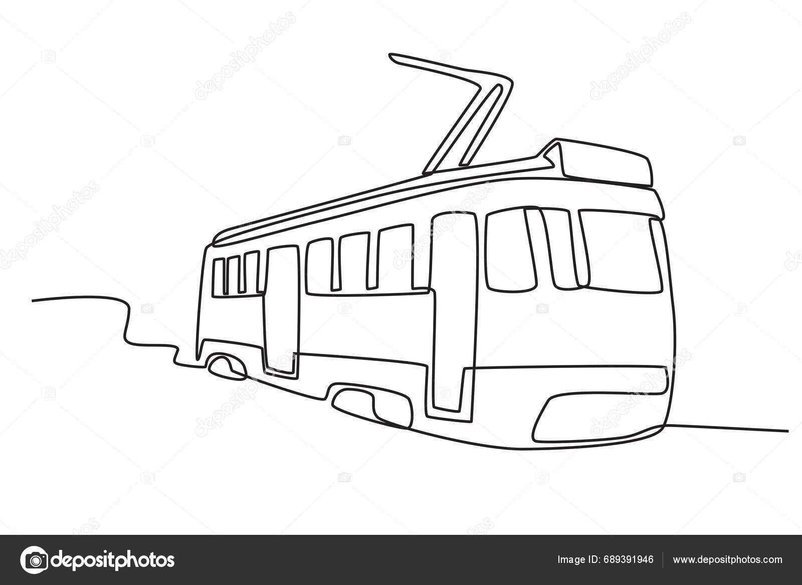 Tram Guida Vista Laterale Tram Disegno Una Linea - Vettoriale Stock di ...