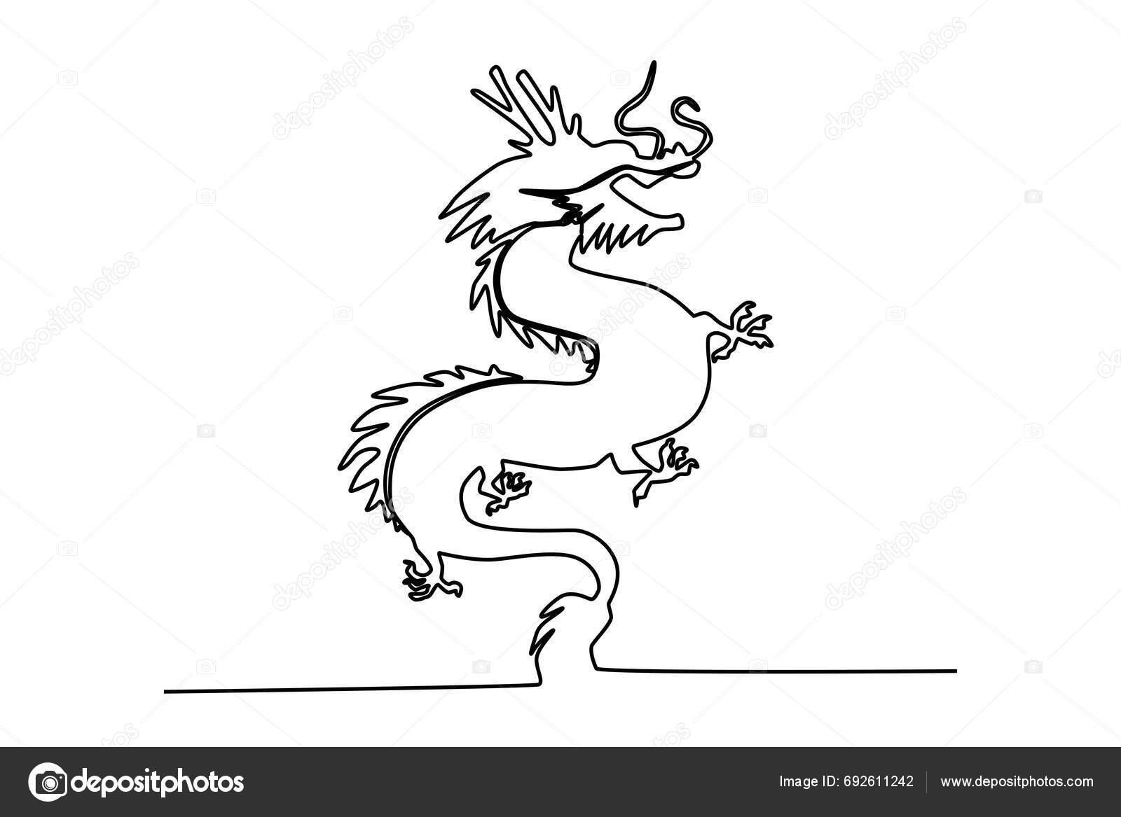 Flygande Kinesisk Mytologisk Drake Kinesisk Drake One Line Ritning ...