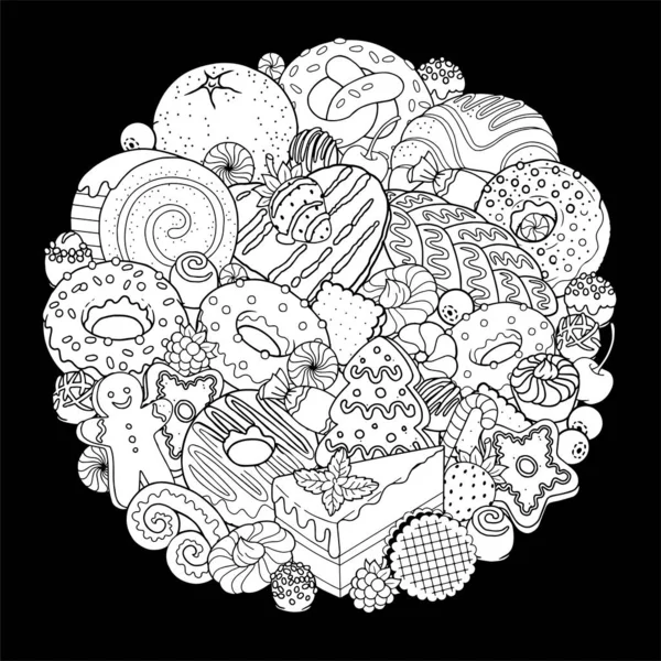 Vector Coloring Book Page Adults Sweet Food Candies Pastries Desserts ...
