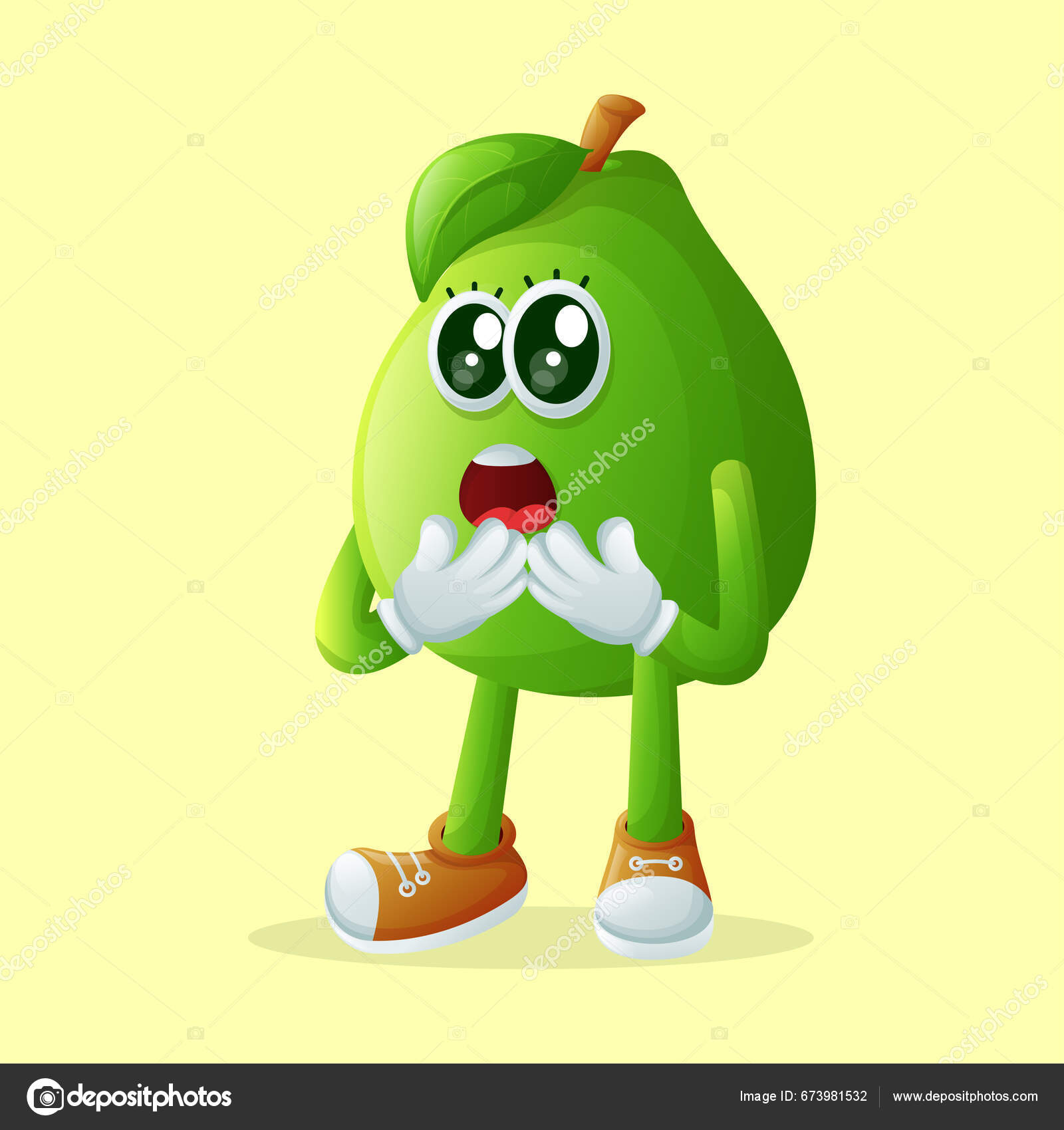 Netter Guaven Charakter Mit Überraschtem Gesicht Und Offenem Mund ...