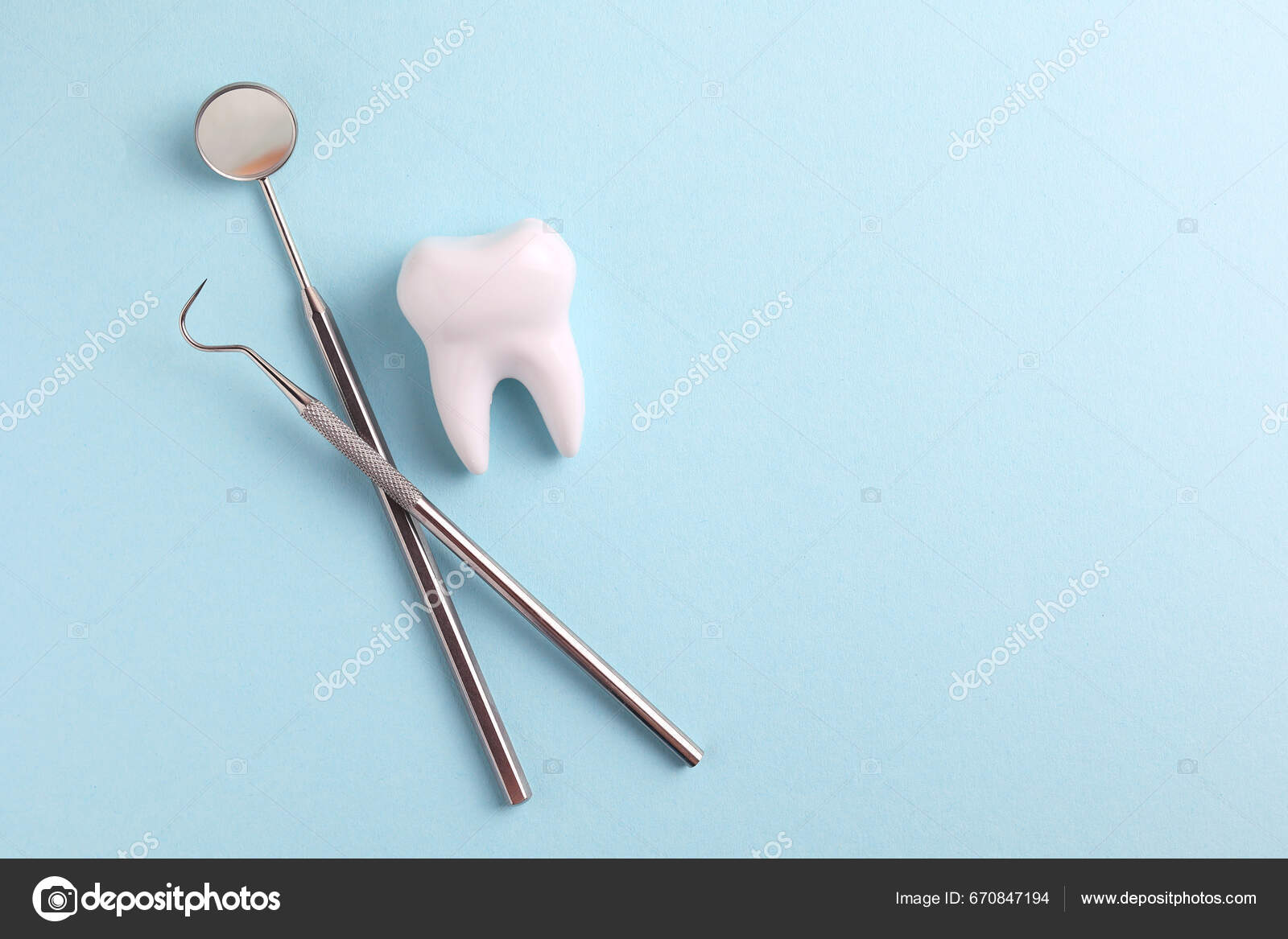 Dentistry Concept Model Tooth Dental Instruments Colored Background ...