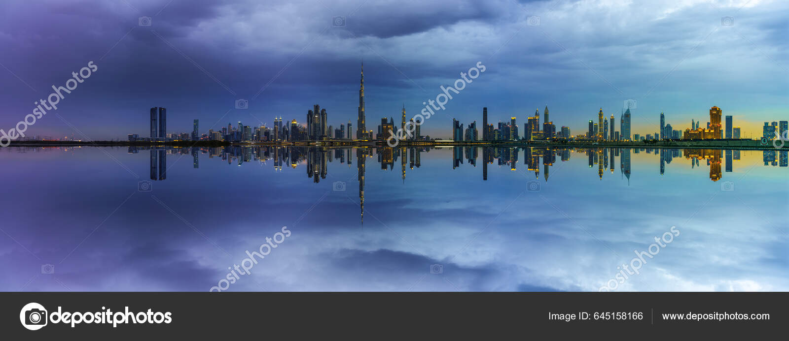 Sunset Skyline Panorama Dubai Reflection Uae – Stock Editorial Photo ...