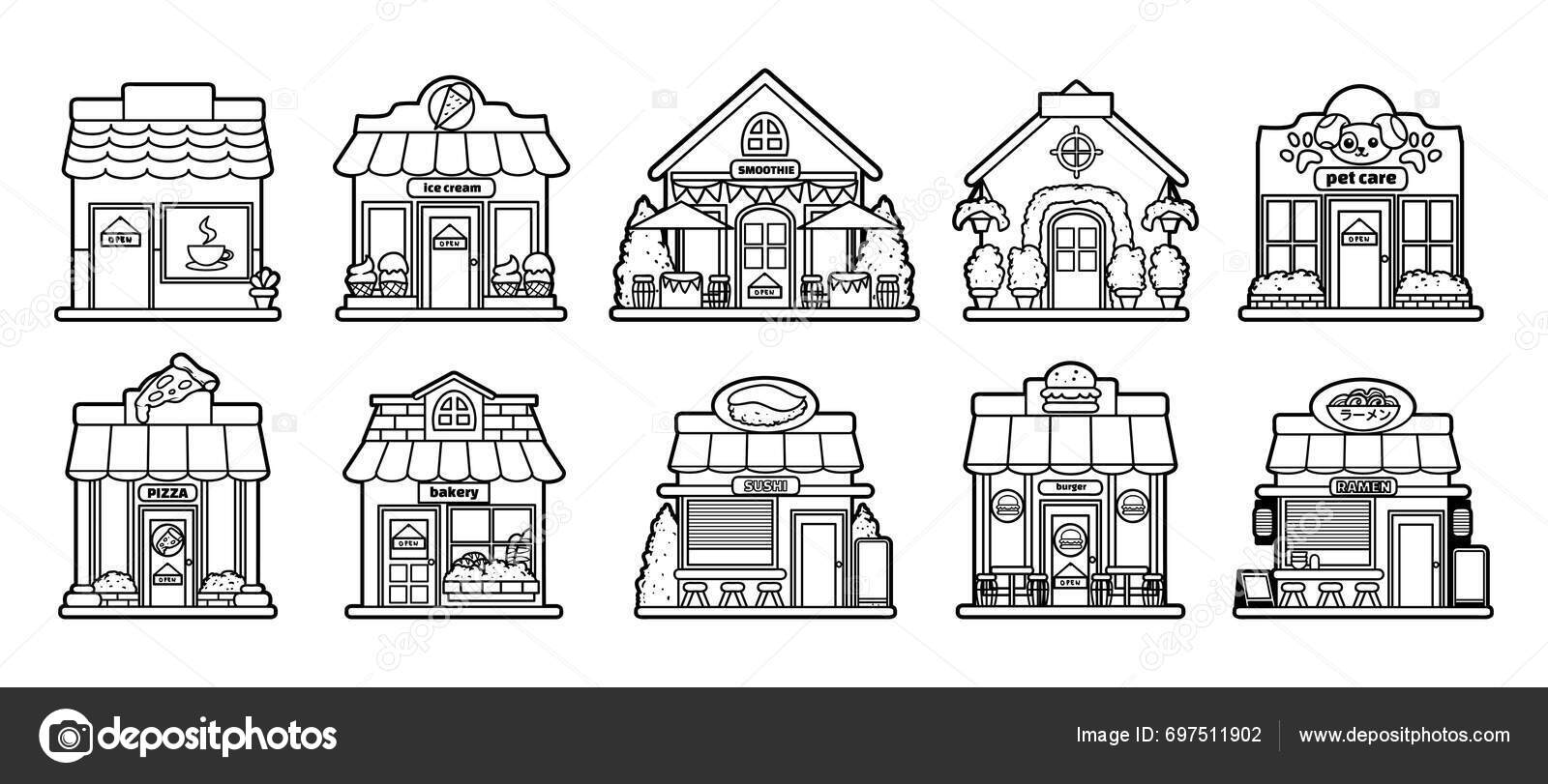 Tienda Alimentos Bosquejo Esquema Vector Ilustración Conjunto Vector de ...