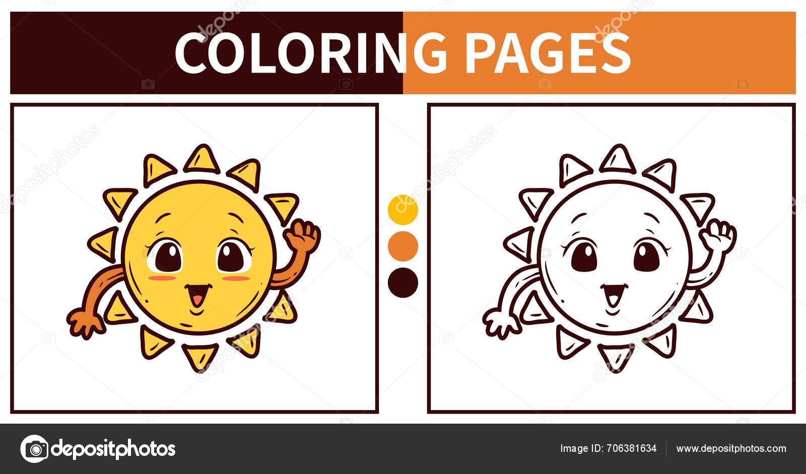 Feliz Sol Para Colorear Páginas Para Niños Vector Ilustración Vector de ...