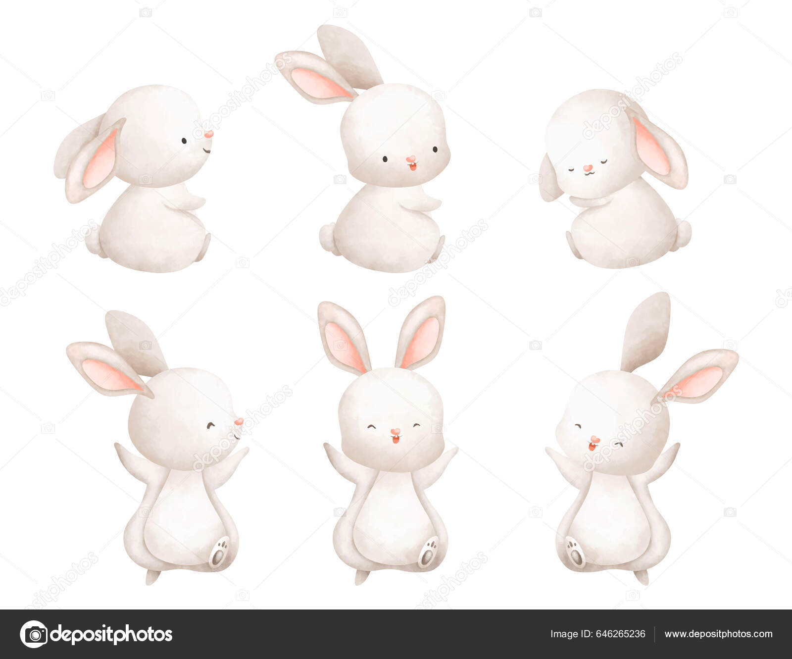 Set Cute Rabbits Isolated White Background Stock Vector by ©ernes.st83 ...