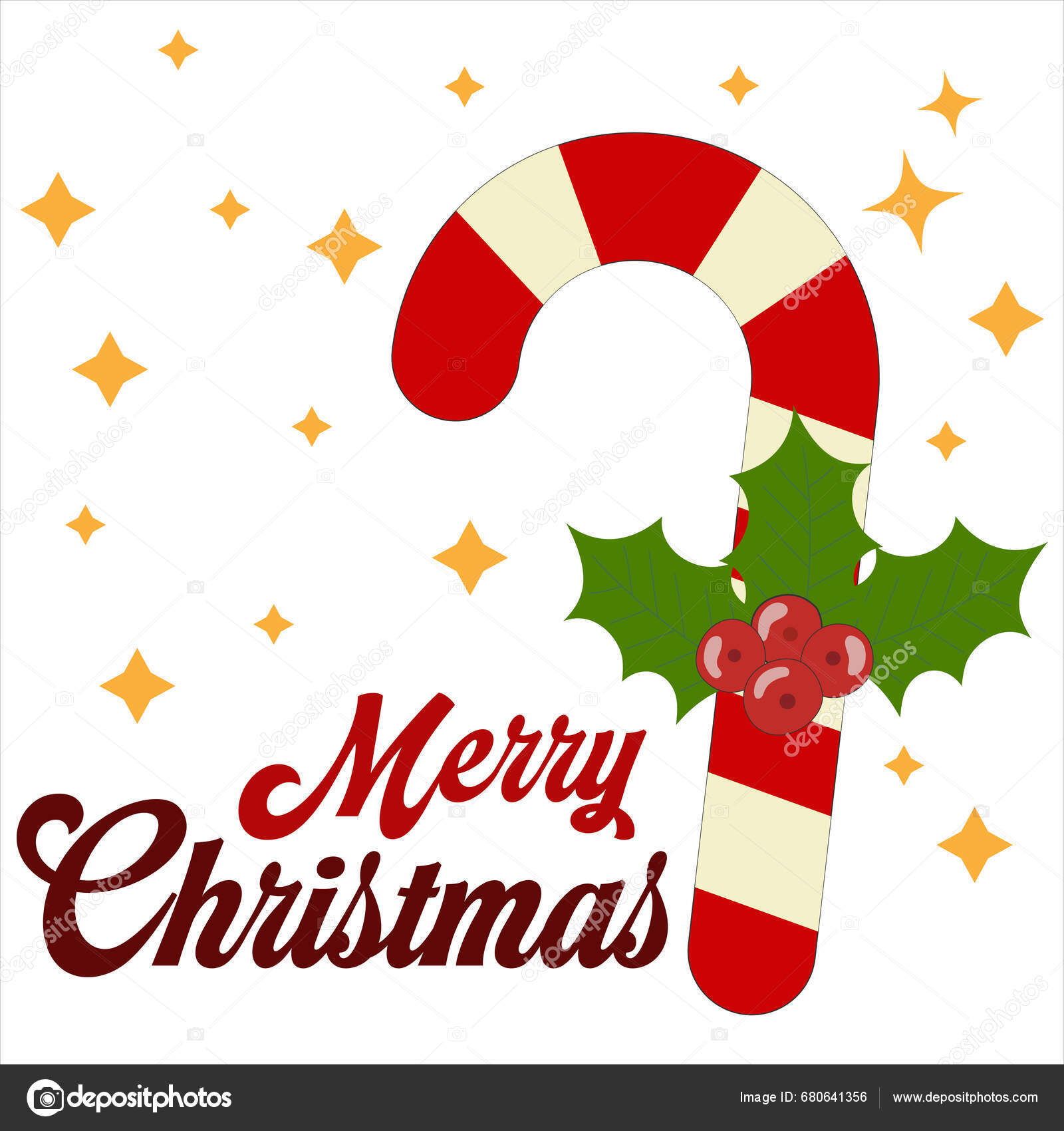 Christmas Cane Merry Christmas Candy Cane Sweet Holly Berry Star Stock ...