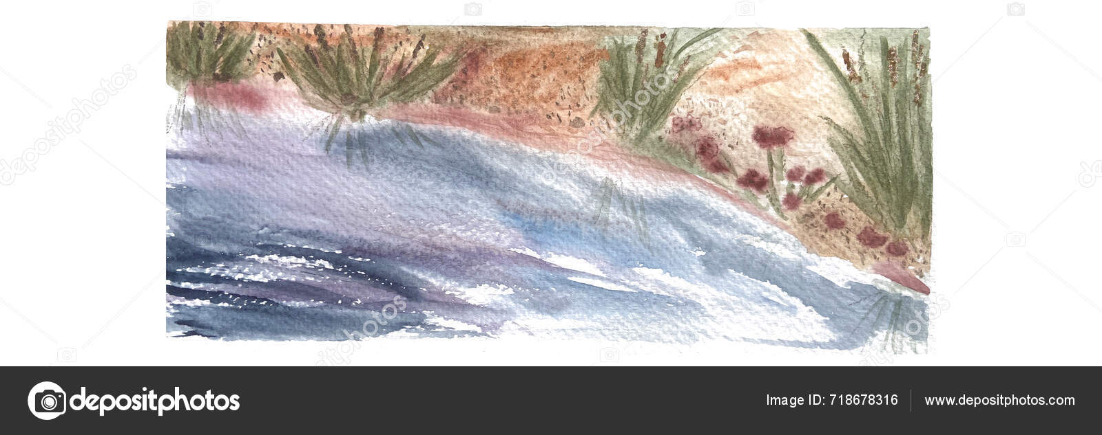 Abstract Water Edge Watercolor Background High Quality Horizontal ...