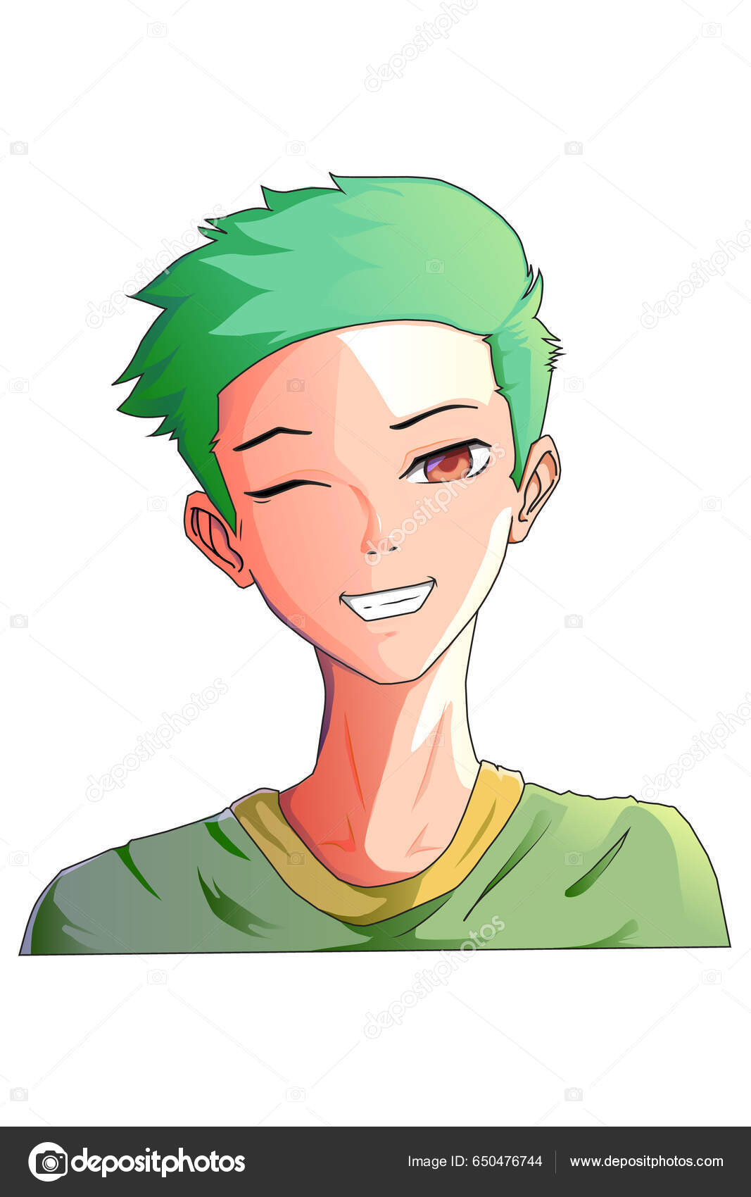 초록색 머리의 잘생긴 디자인 캐릭터 일러스트 스톡 벡터 - ©xis666.graphic 650476744