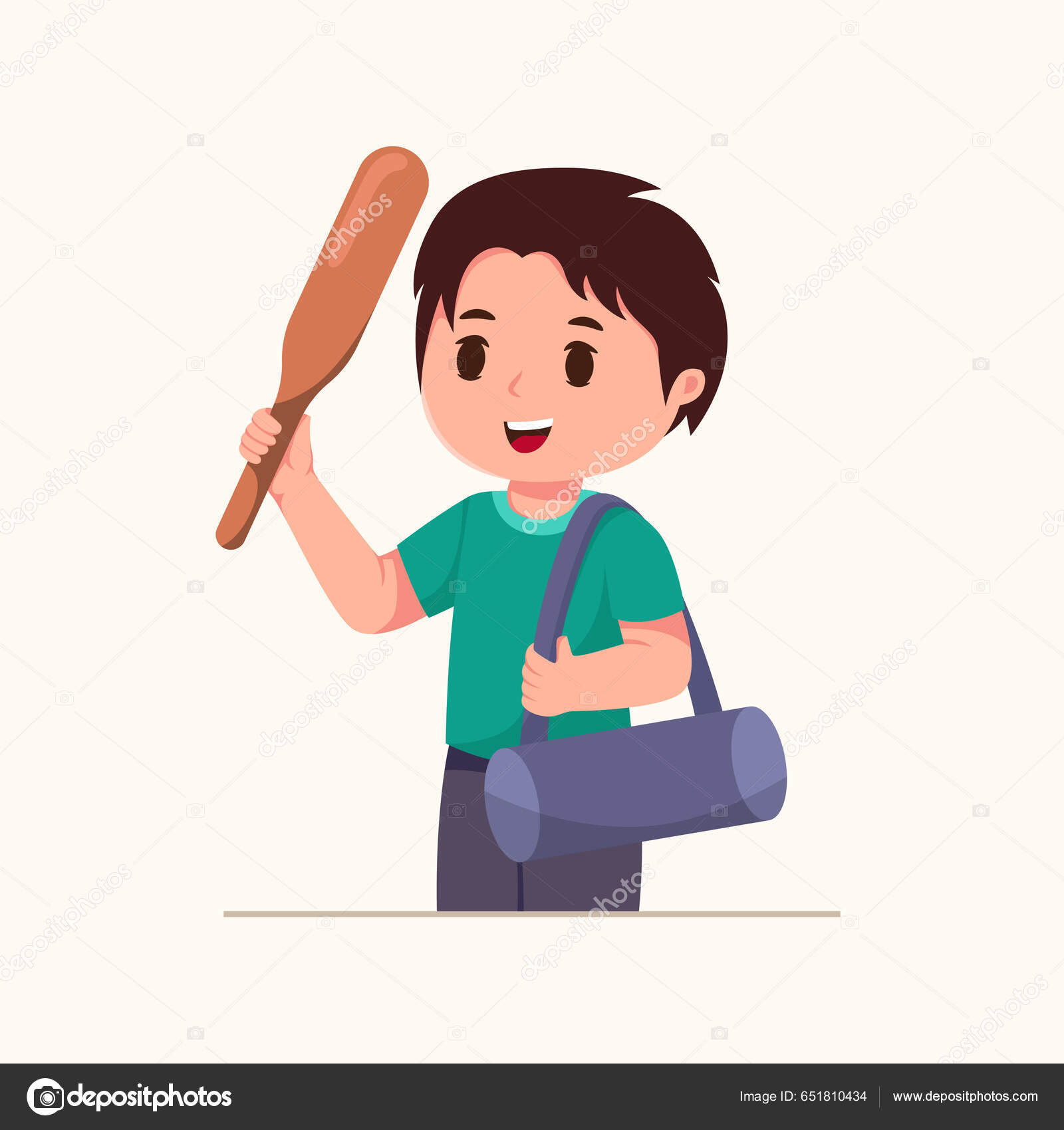 Lindo Niño Con Traer Equipo Béisbol Ilustración Vectorial Dibujos ...