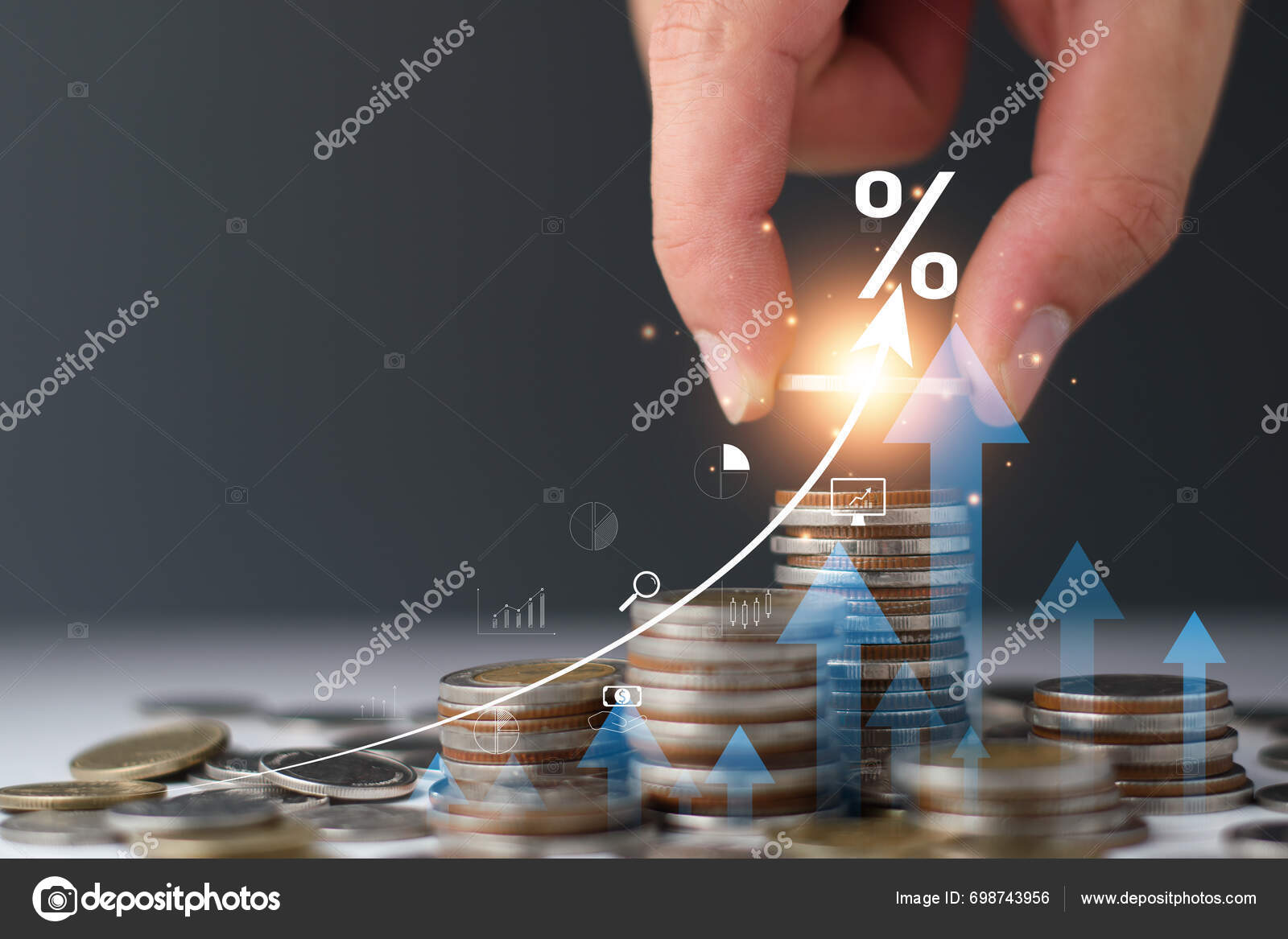 Interest Rate Increase Concept Businessman Show Percentage Arrow ...