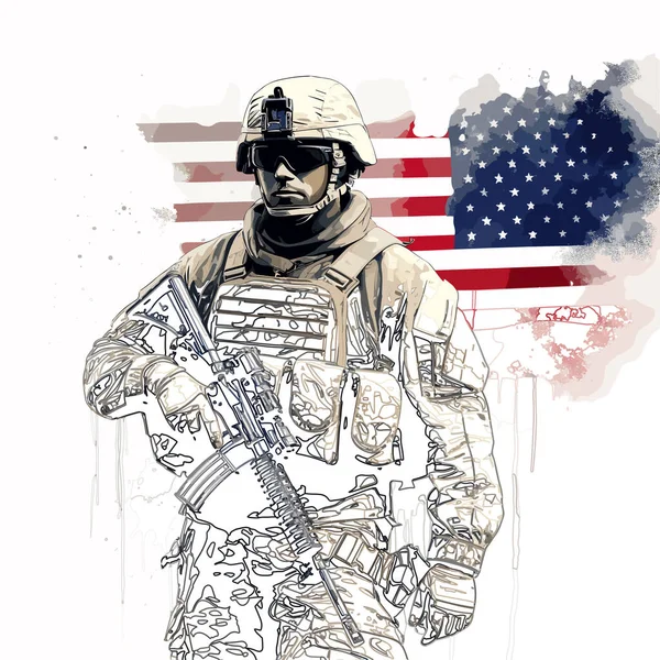 Army Soldier With Flag Drawing