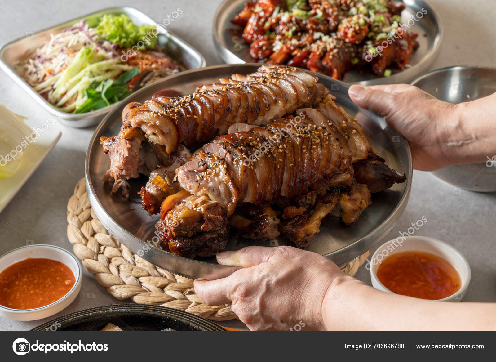 Jokbal Pork Steamed Spicy Tray Noodles Side Dishes Salted Shrimp ...
