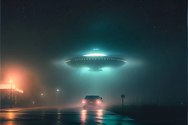 Ufo fog mysterious light drizzle night. - Stock Image - Everypixel