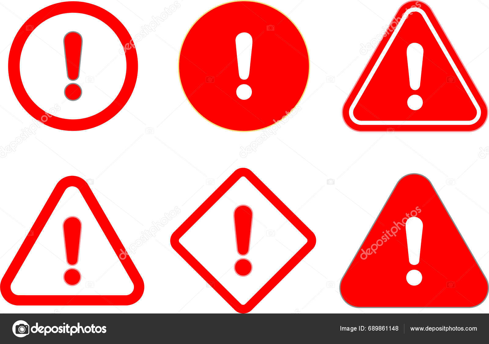 Red Caution Danger Warning Signs Icons Set Vector Exclamation Marks ...