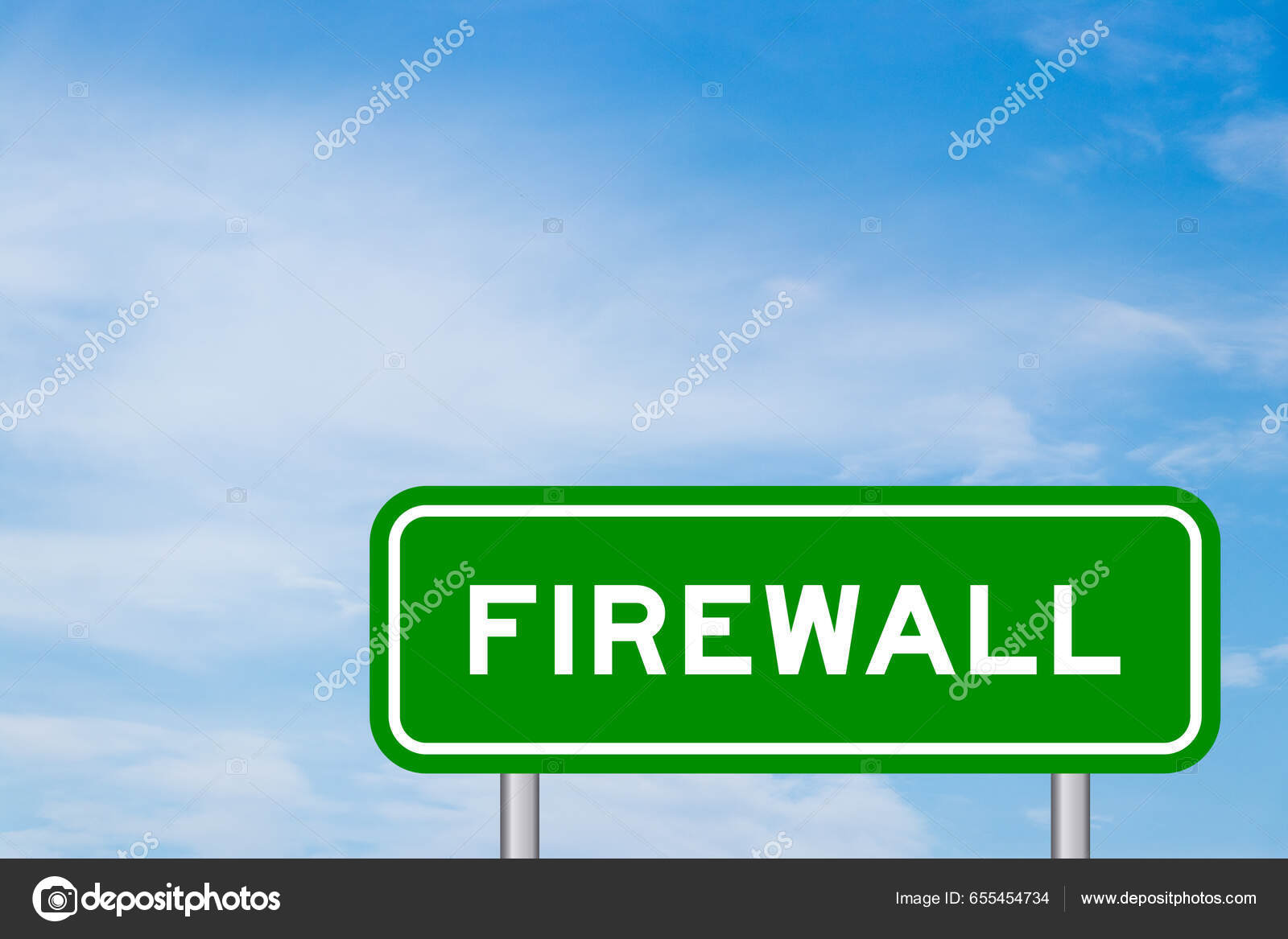 Green Color Transportation Sign Word Firewall Blue Sky White Cloud ...